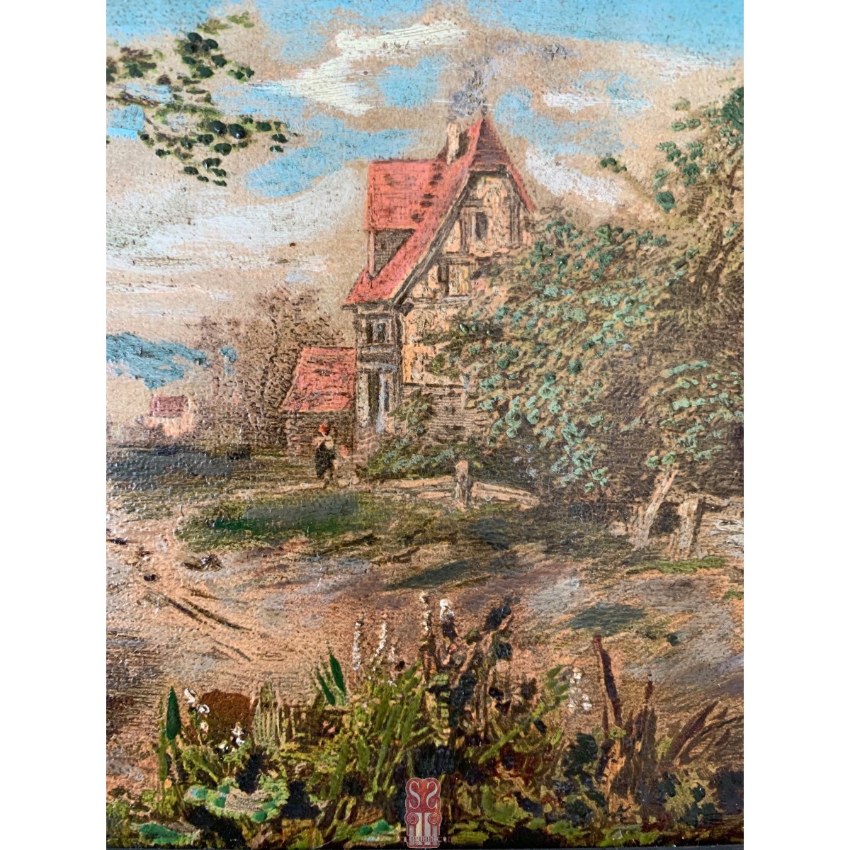 “Bambini con pavone reale” olio su tavola, del XIX secolo