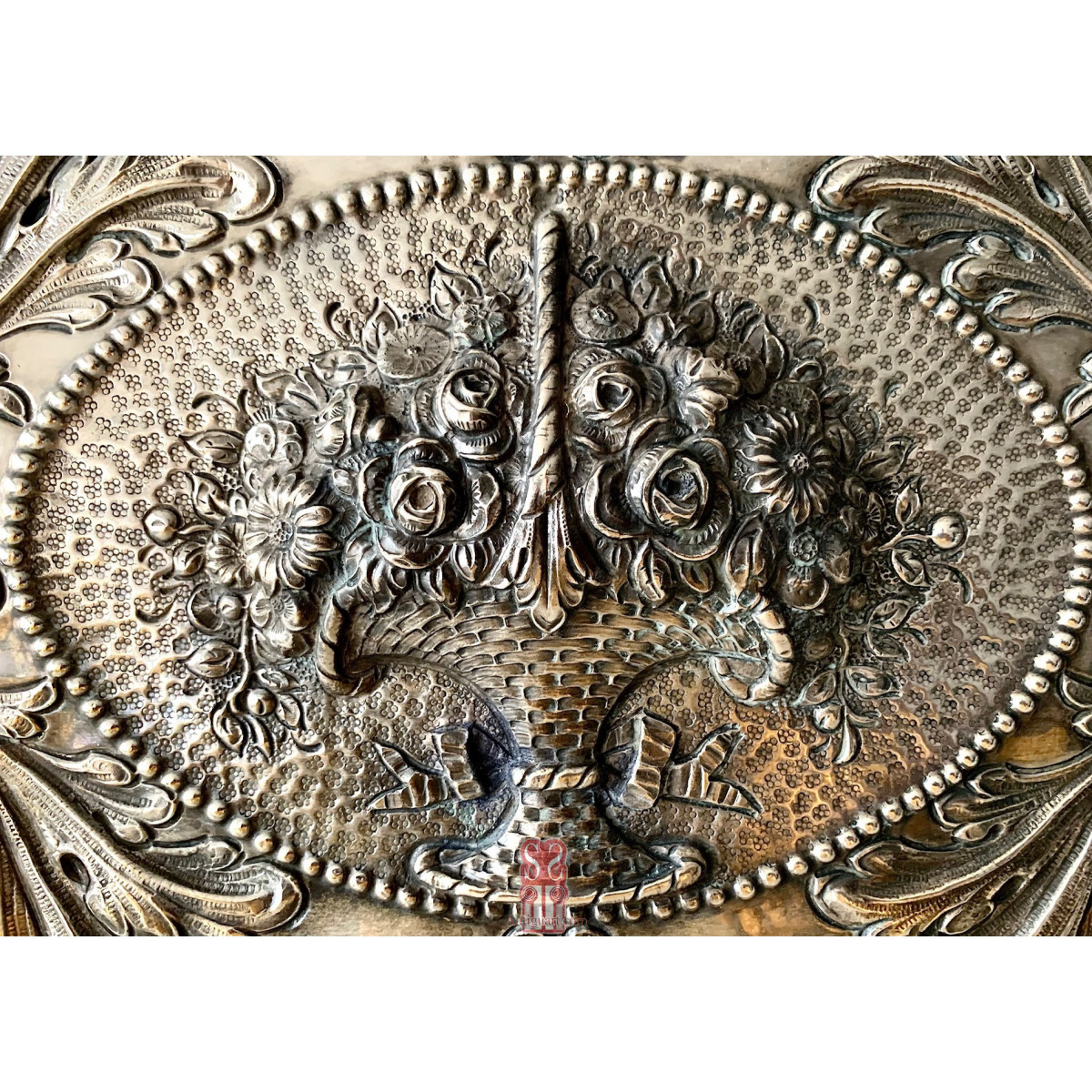 Large chiseled silver parade plate, 19th on sale.